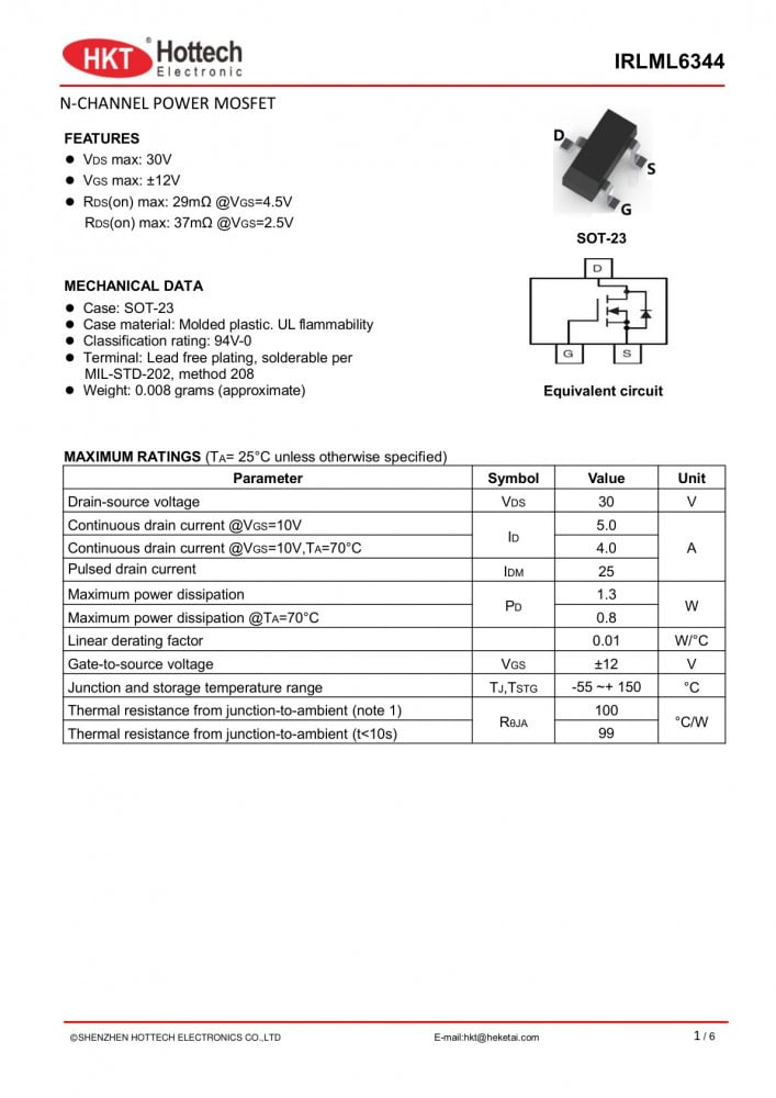 IRLML6344 datasheet page 1