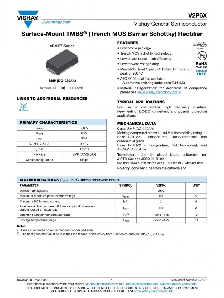 V2P6X datasheet page 1