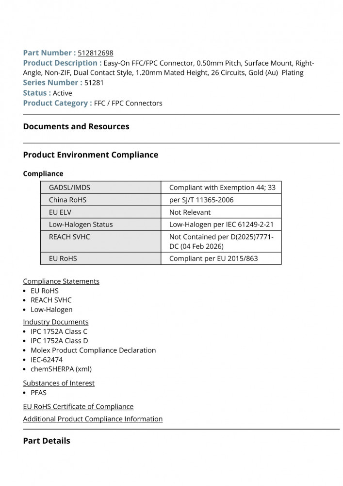 MOLEX 512812698 technical document preview, page 1