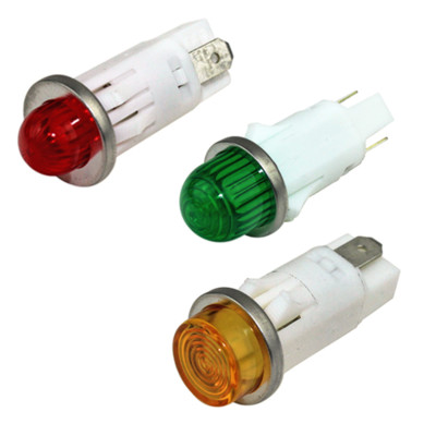 Incandescent Panel Mount Indicator Green .500″ Hi-Dome 28V Tab Terminals for sale