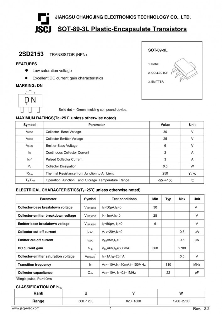 2SD2153 datasheet page 1