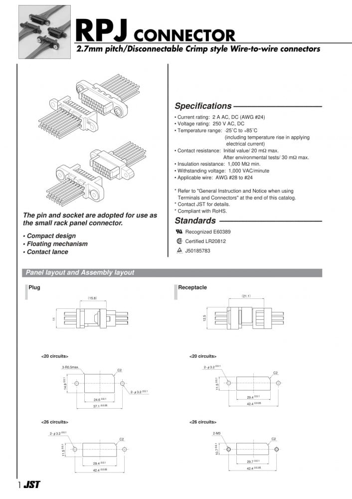 JST RPJ connector catalog page 1