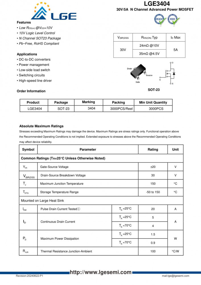 LGE3404 datasheet page 1