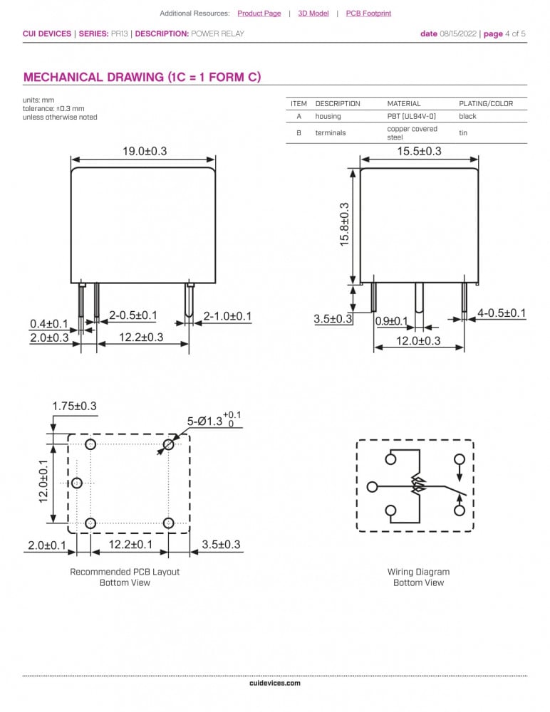 CUI PR13 relay datasheet page 4