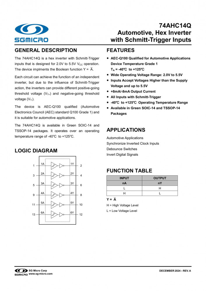 74AHC14Q datasheet page 1