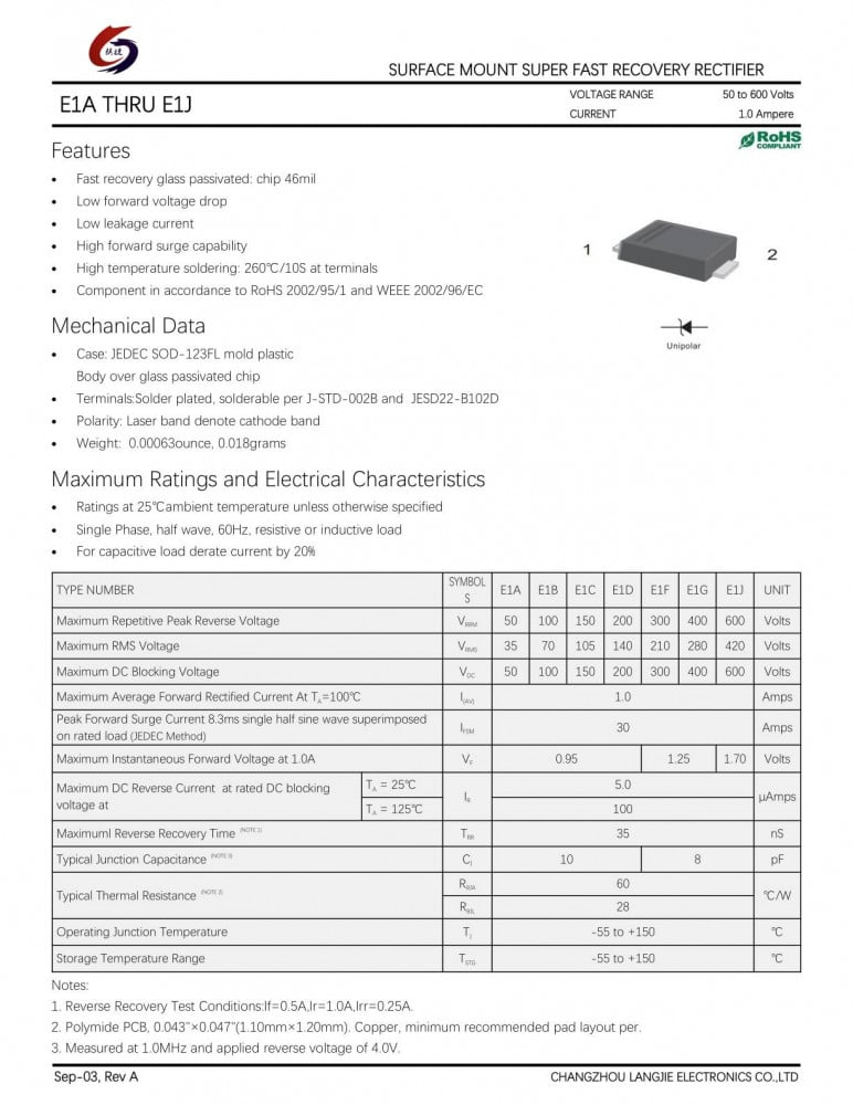 LangJie E1D datasheet page 1