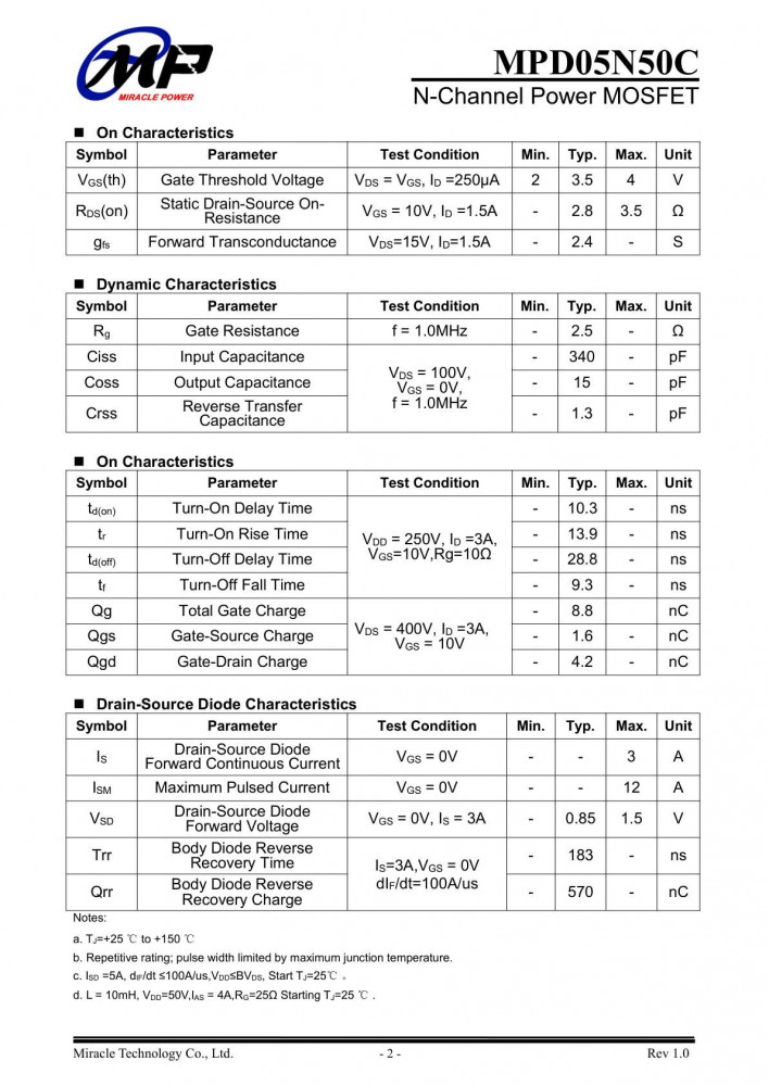 MPD05N50C datasheet page 2