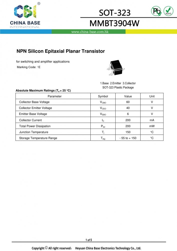 MMBT3904W datasheet page 1