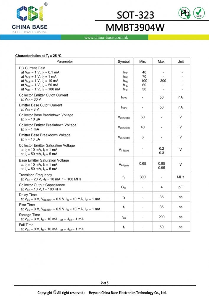 MMBT3904W datasheet page 2
