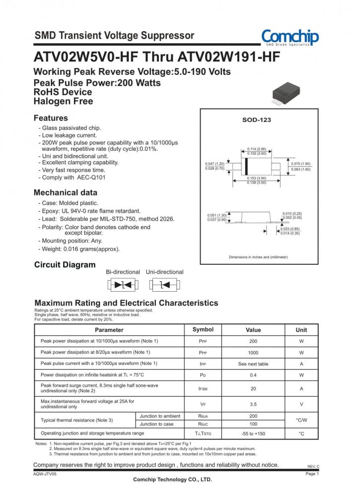 Comchip ATV02W300B-HF datasheet page 1