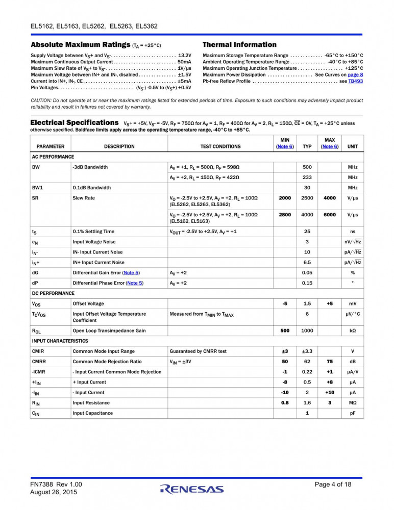 EL5263 family datasheet page 4