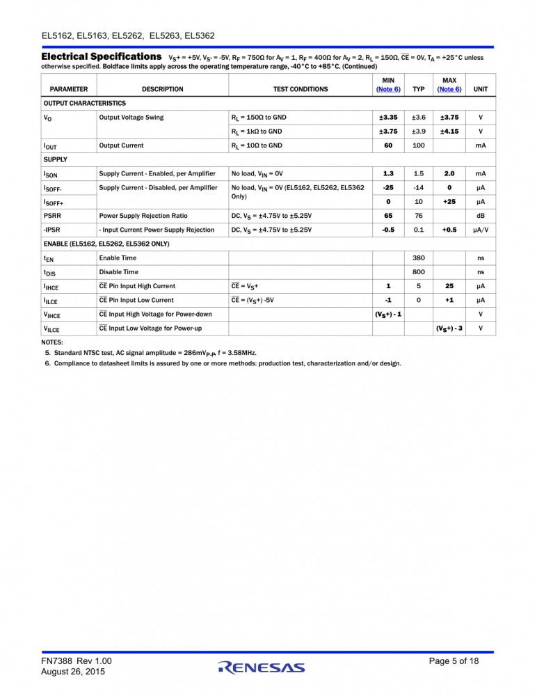 EL5263 family datasheet page 5