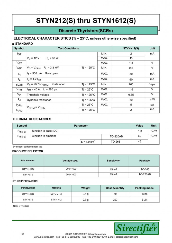 Sirectifier STYN1212 datasheet page 2