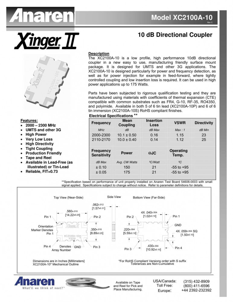 XC2100A-10S datasheet page 1
