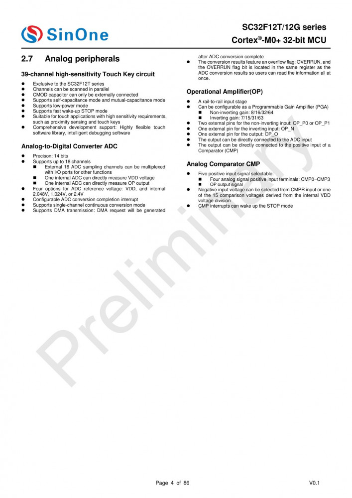 SC32F12 series datasheet page 4
