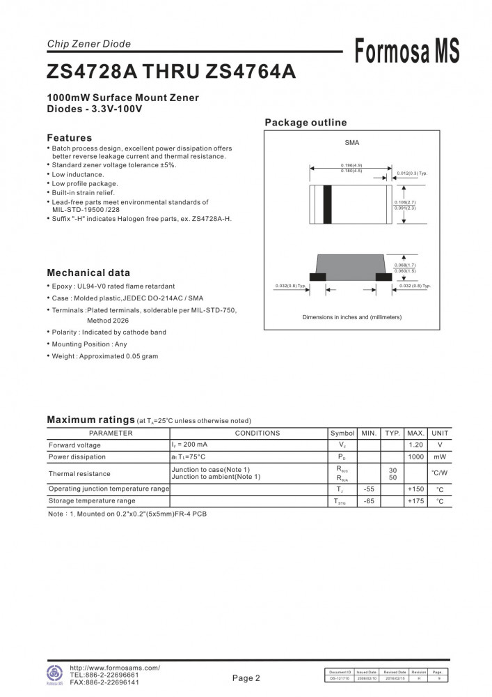 FMS ZS4728A through ZS4764A datasheet page 2