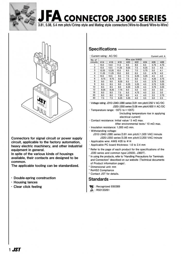 JST JFA J300 series document page 1