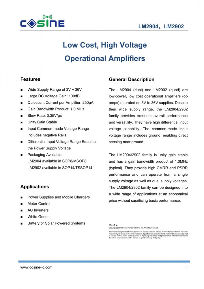 LM2904SR datasheet page 1