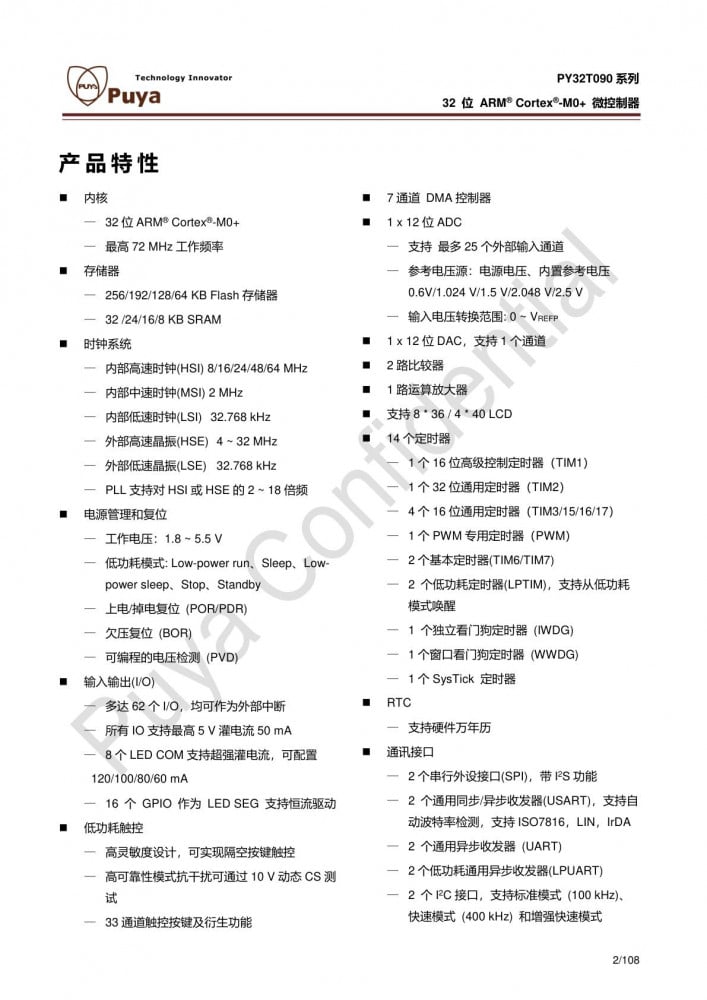 PY32T090 datasheet page 2
