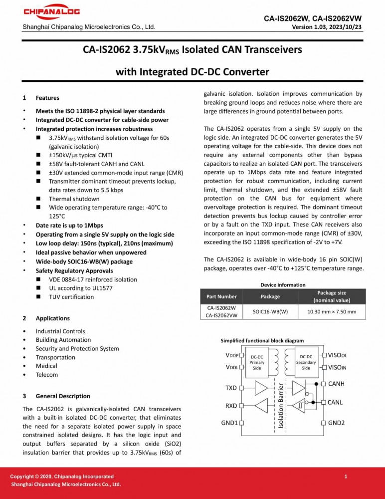CA-IS2062VW datasheet page 1