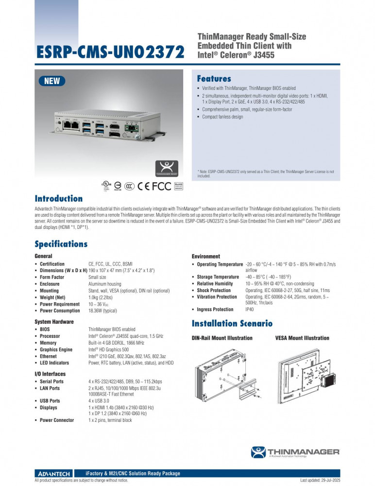 ESRP-CMS-UNO2372 product documentation page 1