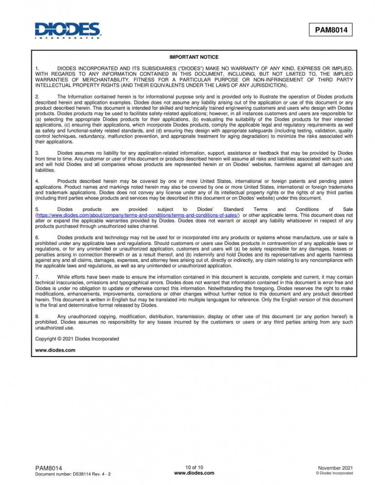 PAM8014AZR datasheet page 10