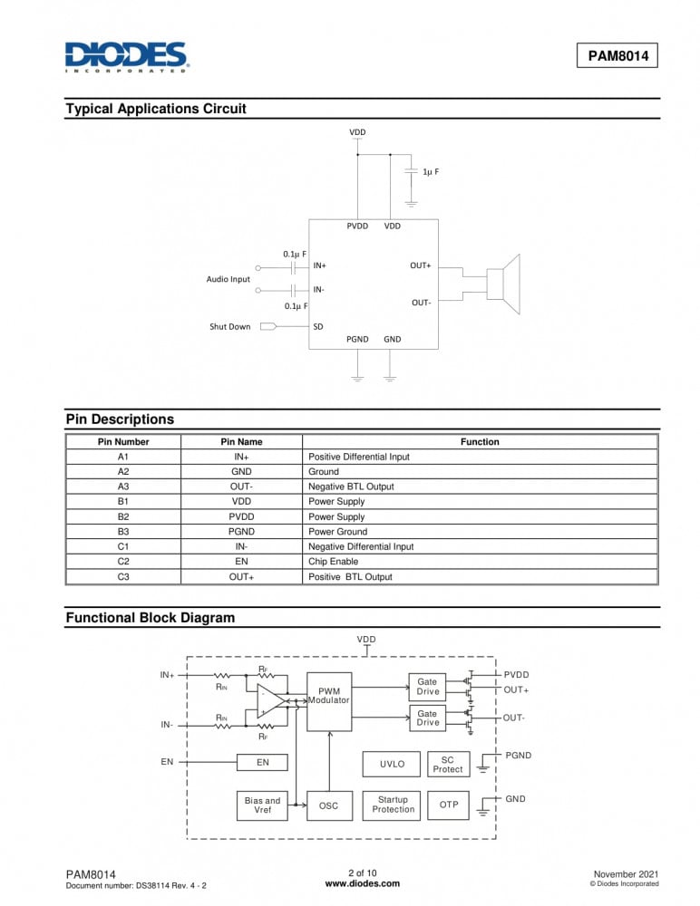 PAM8014AZR datasheet page 2