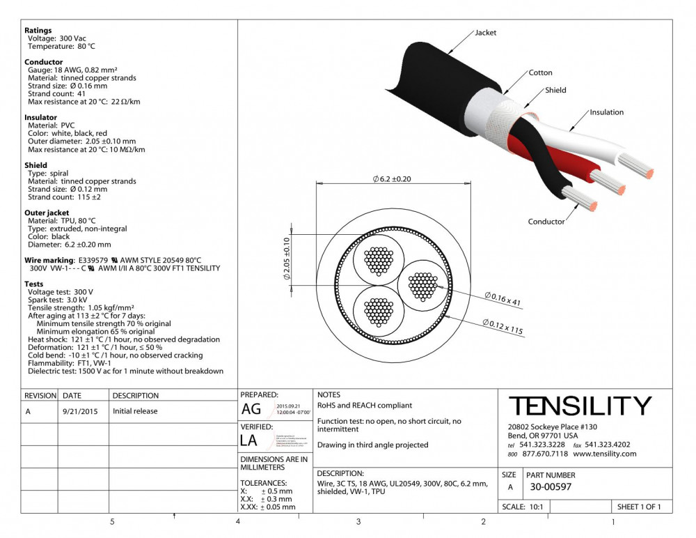 Tensility International 30-00597 cable product drawing