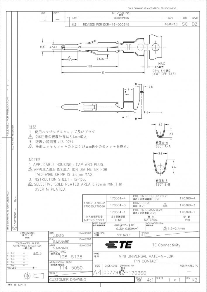 TE Connectivity 170360-1 technical document page