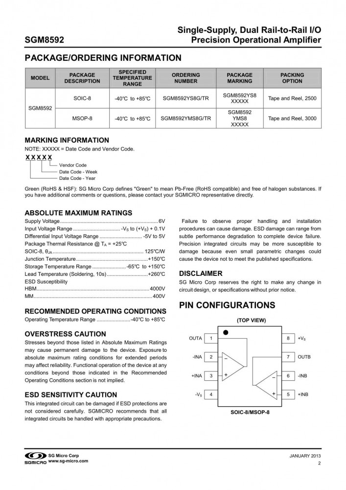 SGM8592 datasheet page 2