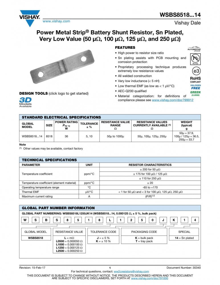 WSBS8518 Power Metal Strip datasheet page 1