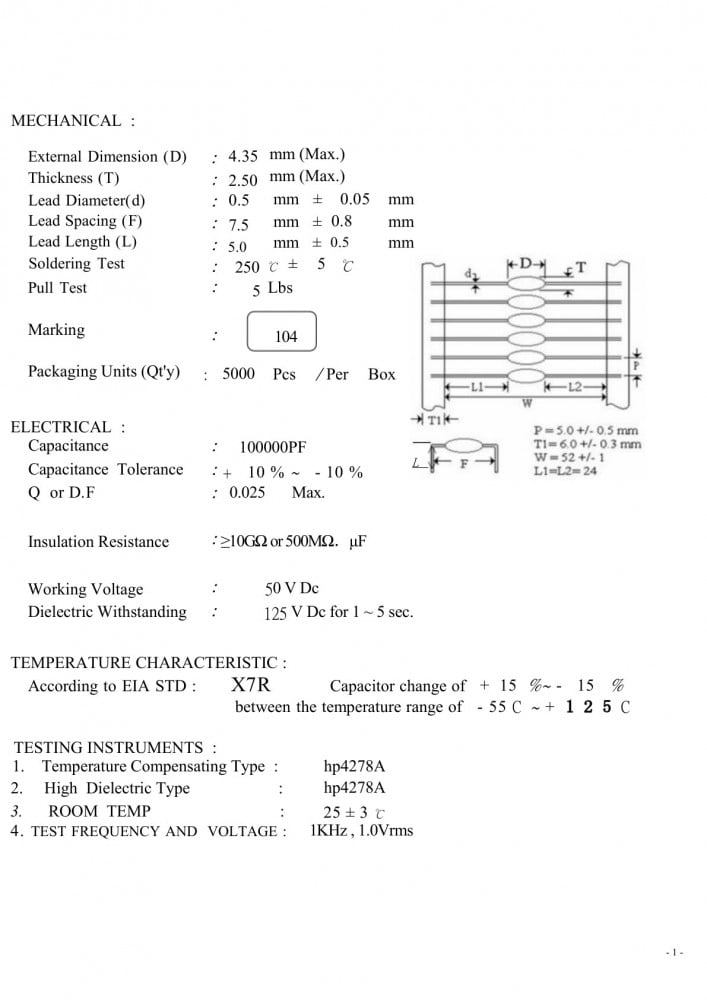 Dersonic CD1H104K0DPHR1D000 approval sheet page 2