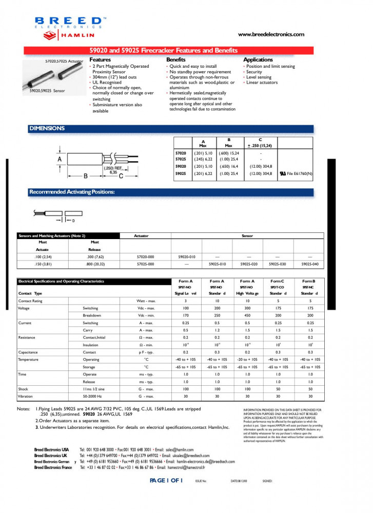 59020 and 59025 Firecracker sensor datasheet preview