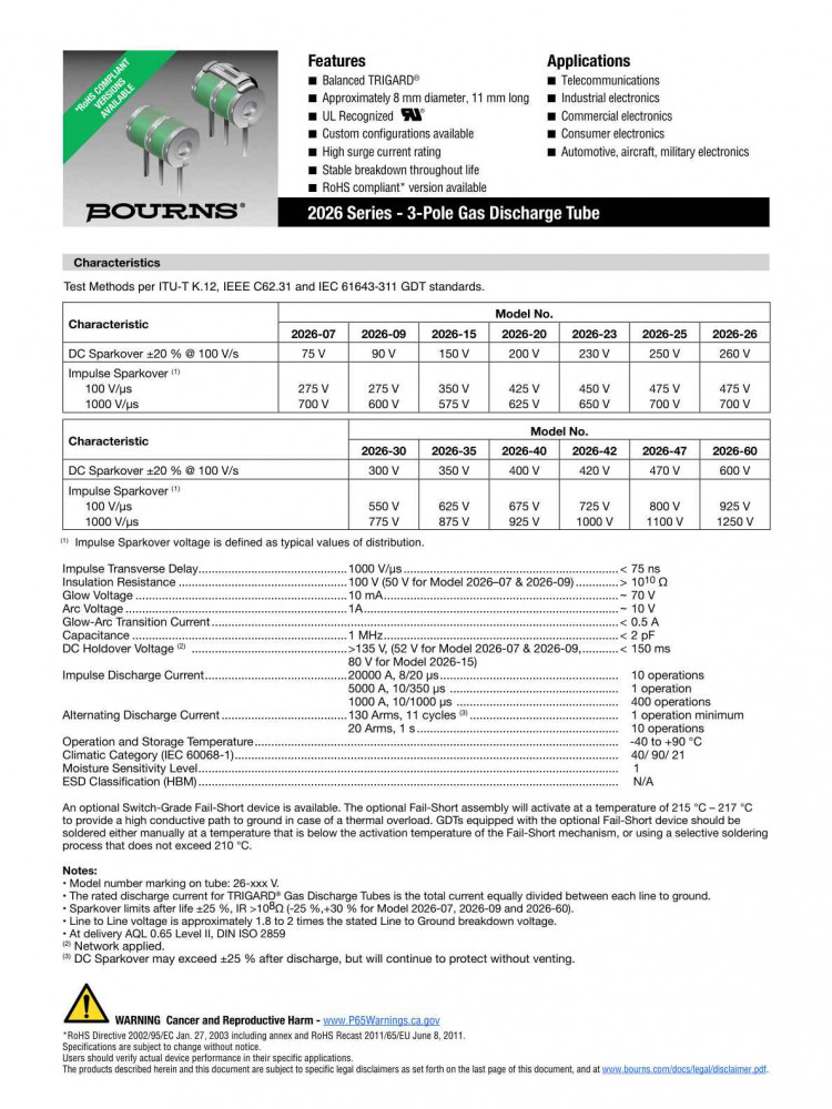 BOURNS 2026 Series datasheet page 1