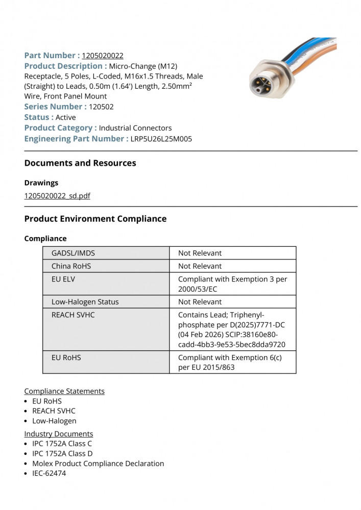 Molex 1205020022 technical drawing page 1