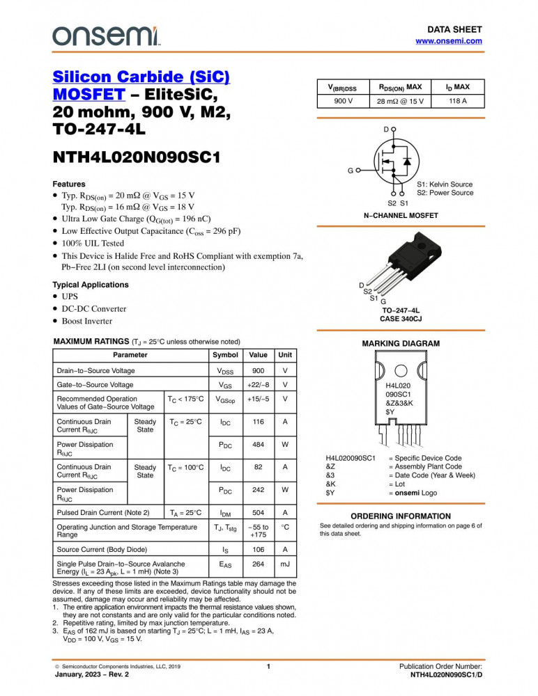 NTH4L020N090SC1 datasheet page 1