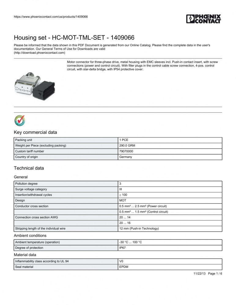 Phoenix Contact 1409066 technical document page 1
