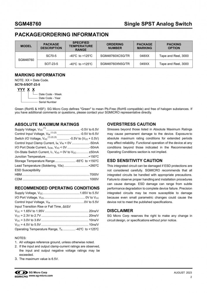 SGM48760 datasheet page 2