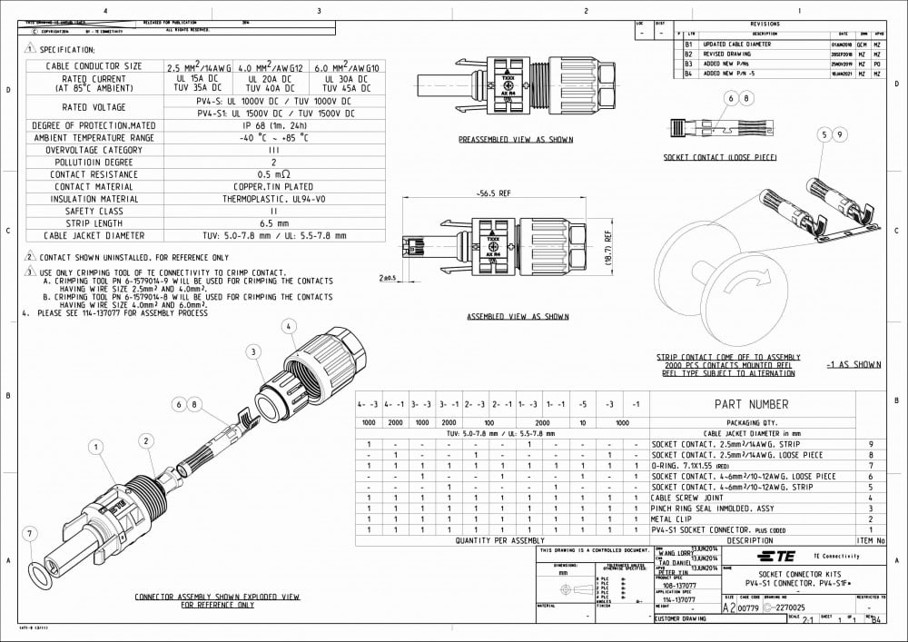 TE Connectivity 2270025-1 controlled drawing extract