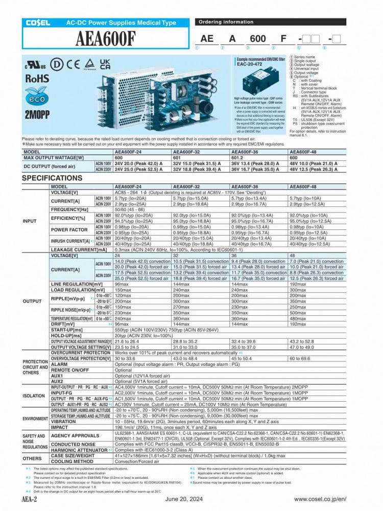 AEA600F-24-N datasheet page 2