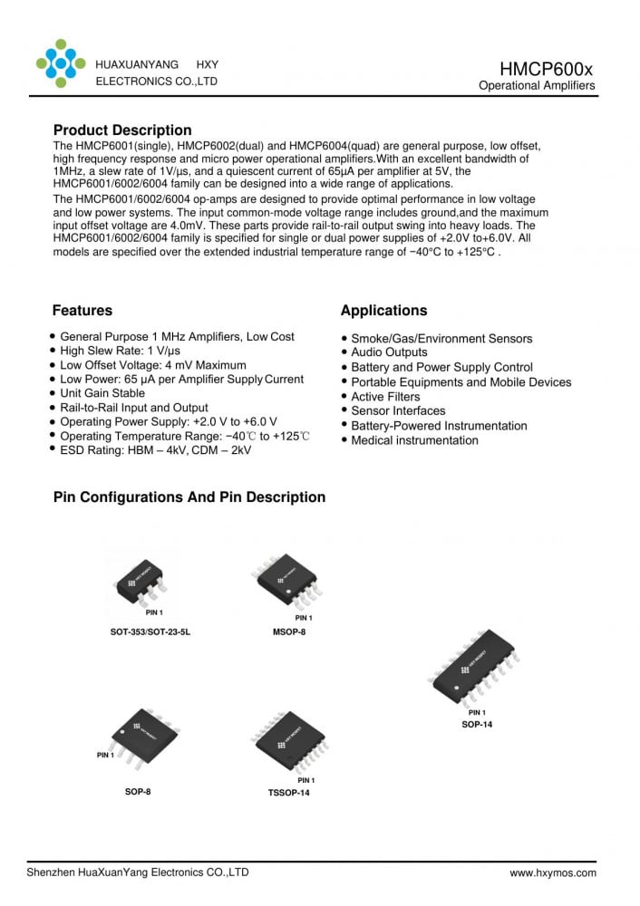 HMCP6002T-I/SN datasheet page 1