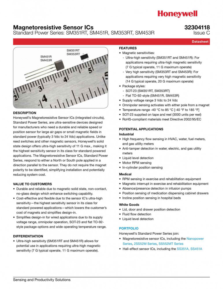 Honeywell SM451R datasheet page 1