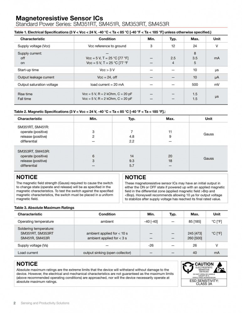 Honeywell SM451R datasheet page 2