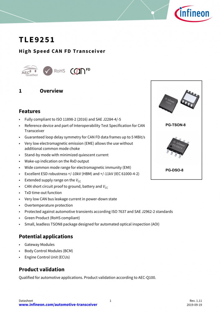 TLE9251 datasheet page 1