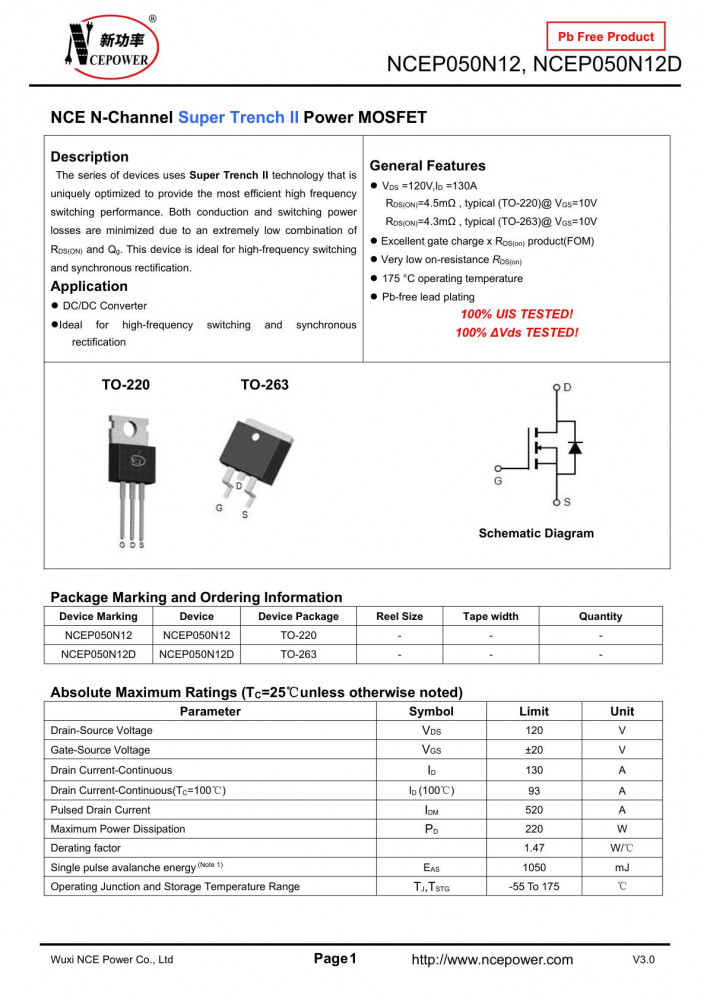 NCEP050N12D datasheet page 1
