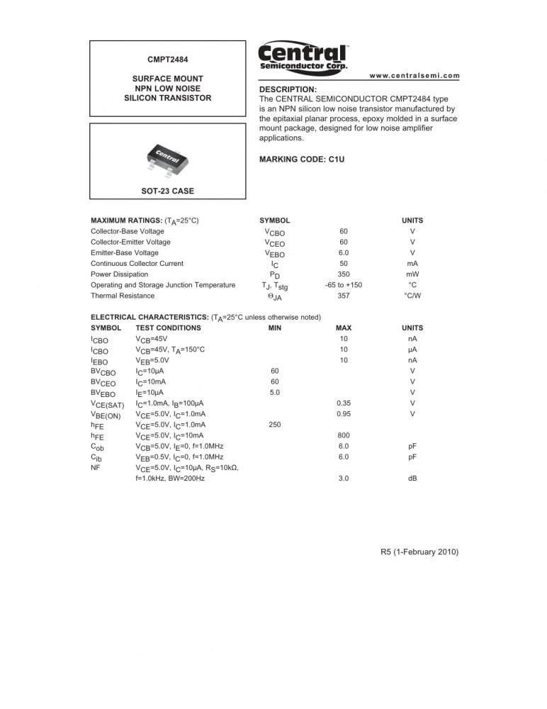 CMPT2484 datasheet page 1