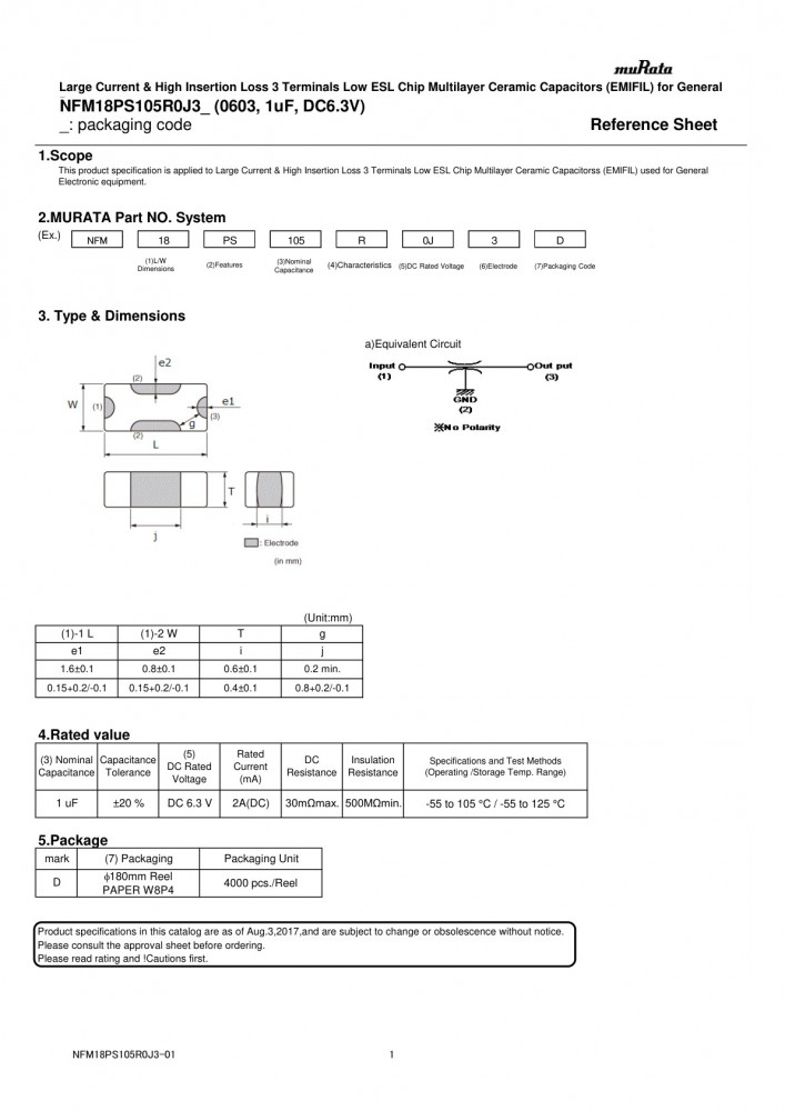 NFM18PS105R0J3D datasheet page 1