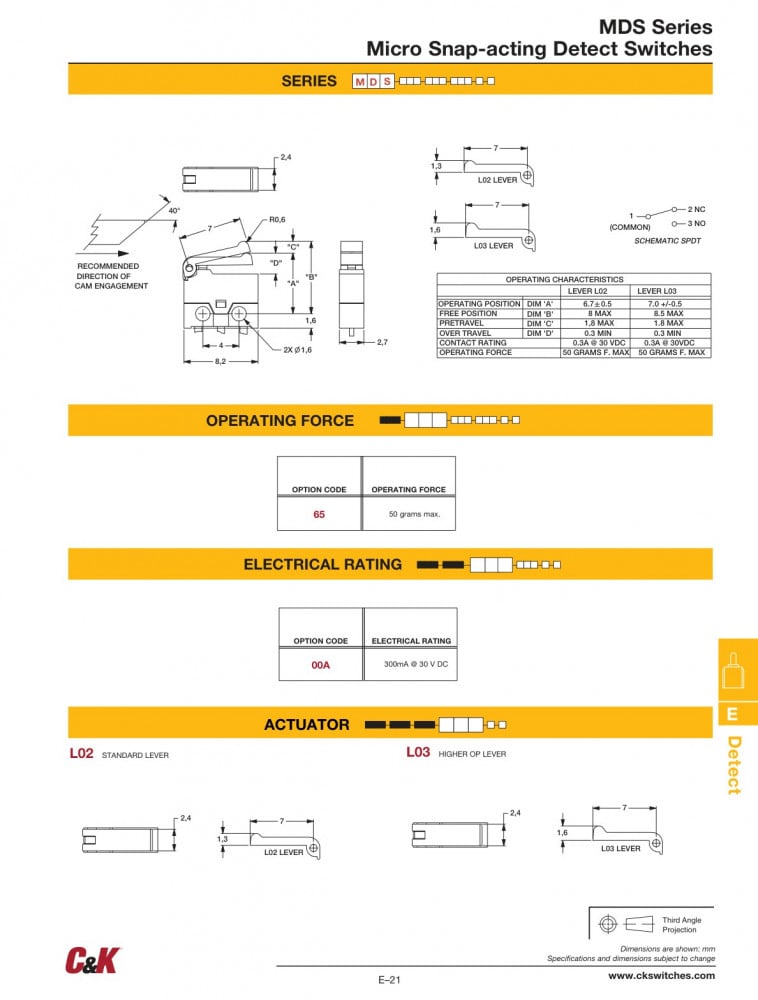 C&K MDS series datasheet page 2
