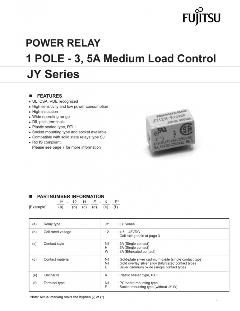 FUJITSU JY Series datasheet page 1