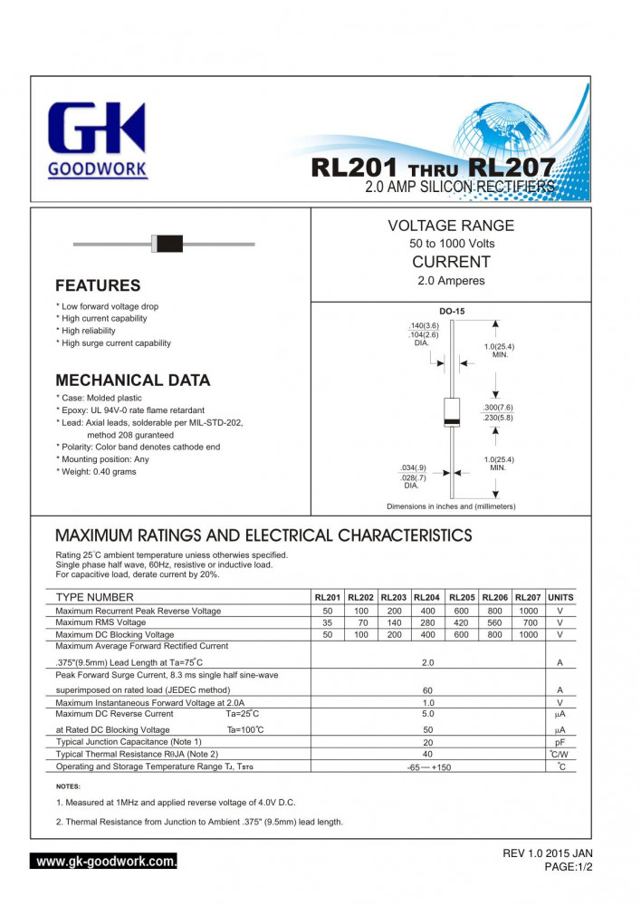 GOODWORK RL207 datasheet page 1